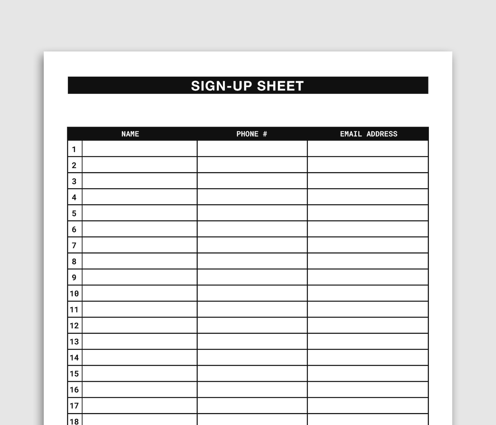 Editable Sign up Sheet. PDF Sign up Template. Printable Event Sign up ...