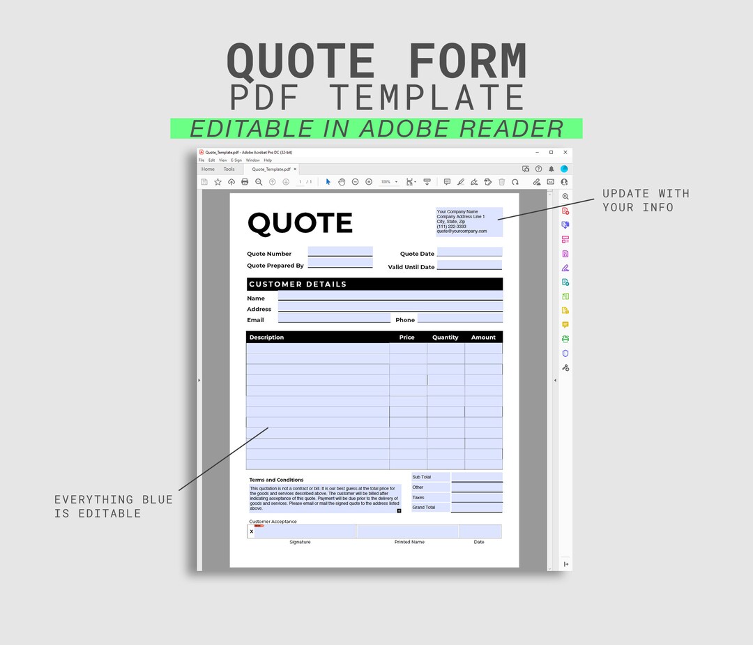 Quote Template PDF. Quote Form. Job Quote. Job Proposal. - Etsy