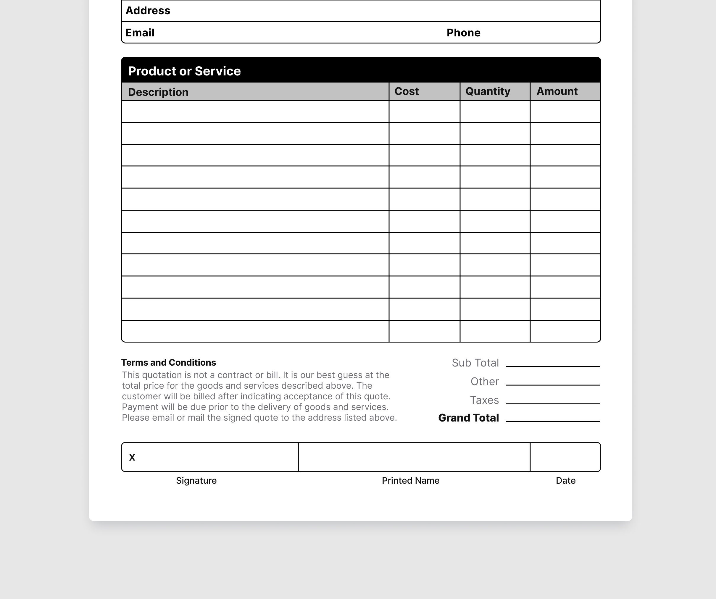 Quote Template PDF. Quote Form. Job Quote. Job Proposal. Digital ...