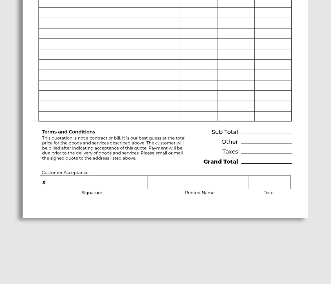 Quote Template PDF. Quote Form. Job Quote. Job Proposal. - Etsy