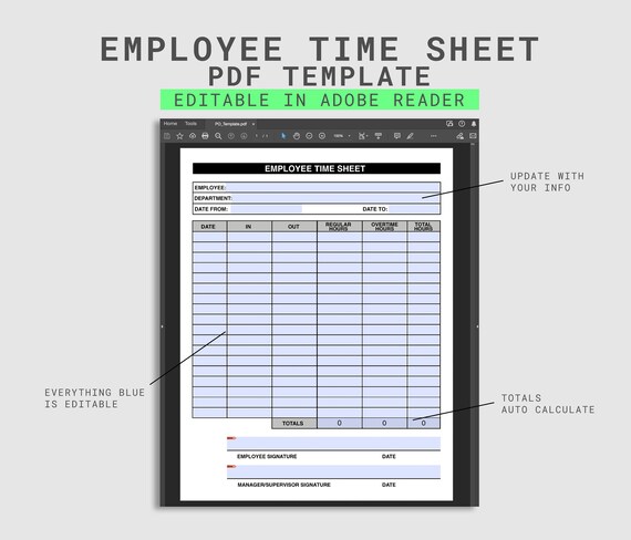 Employee Timesheet. Editable Timesheet. Printable Timesheet. - Etsy