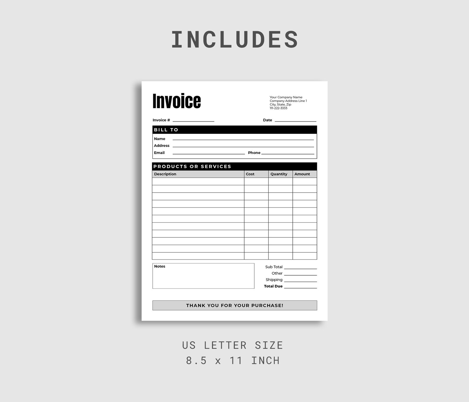 Invoice Template PDF. Editable Business Forms. Printable PDF Template ...