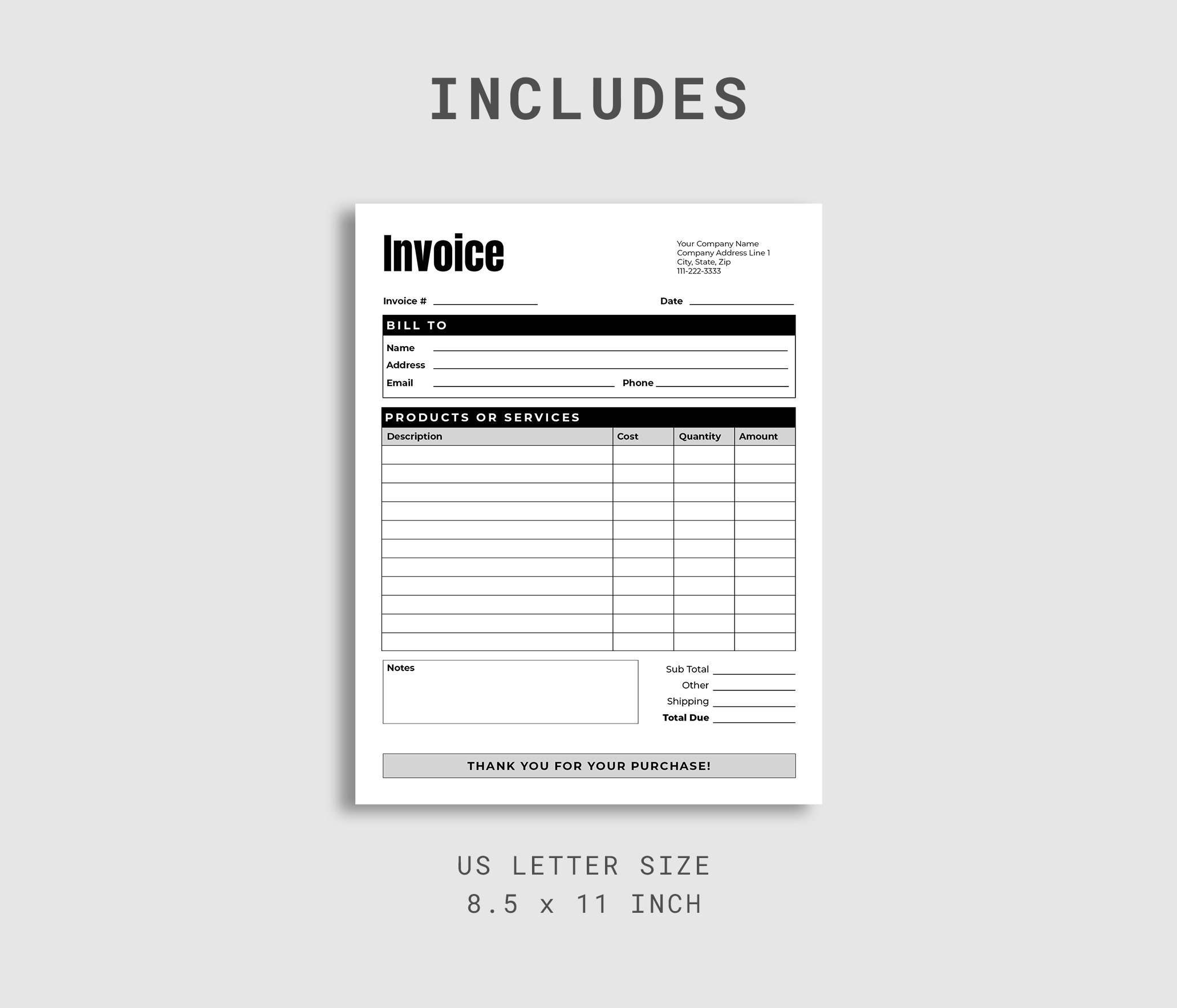 Invoice Template PDF. Editable Business Forms. Printable PDF Template ...