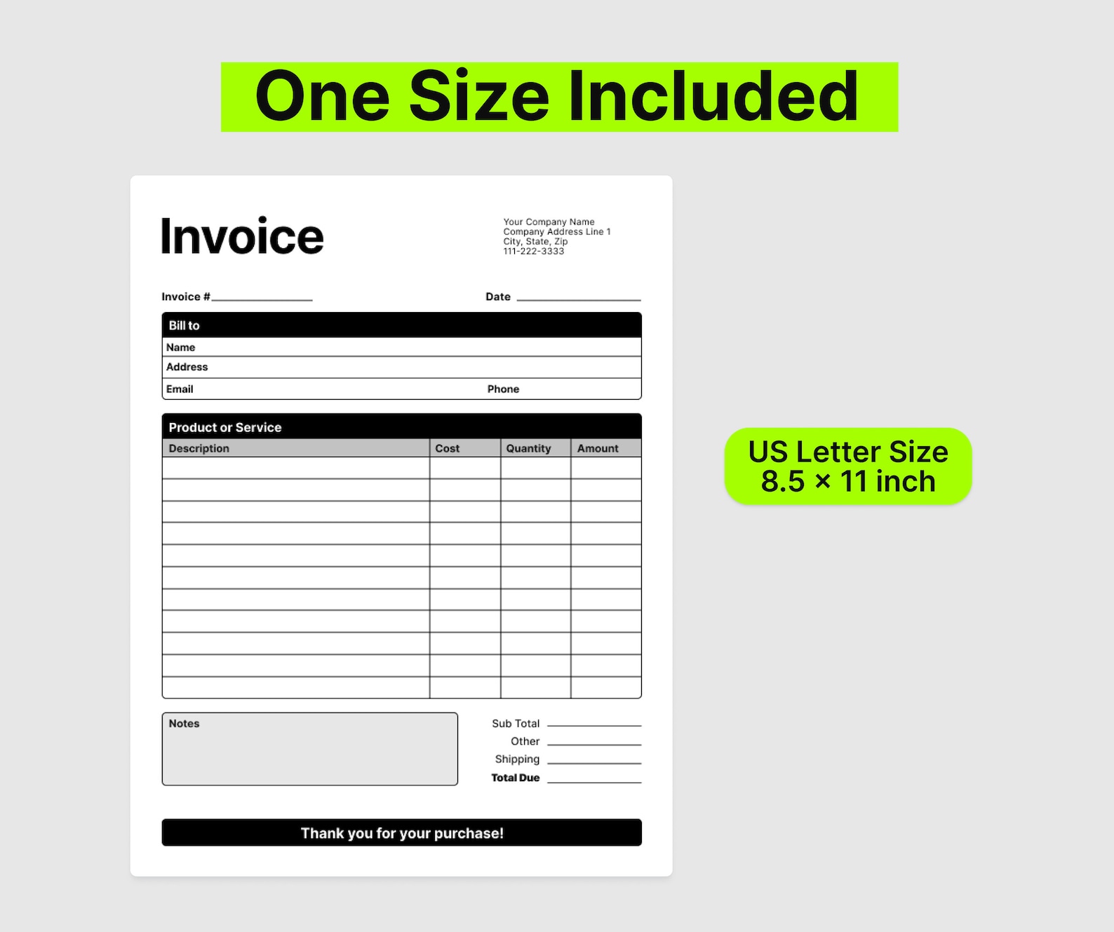 Invoice Template PDF. Editable Business Forms. Printable PDF Template ...