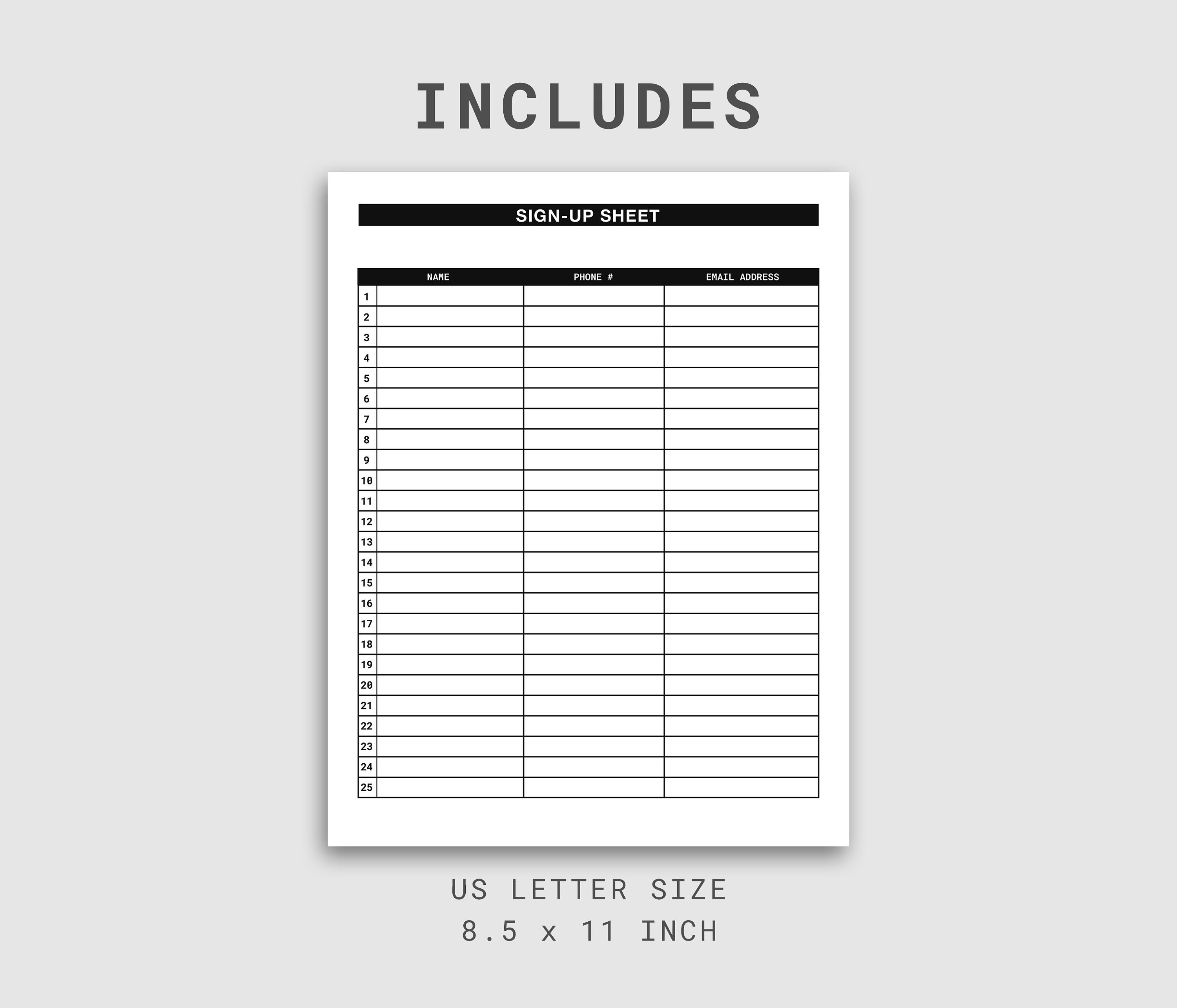 Editable Sign up Sheet. PDF Sign up Template. Printable Event Sign up ...
