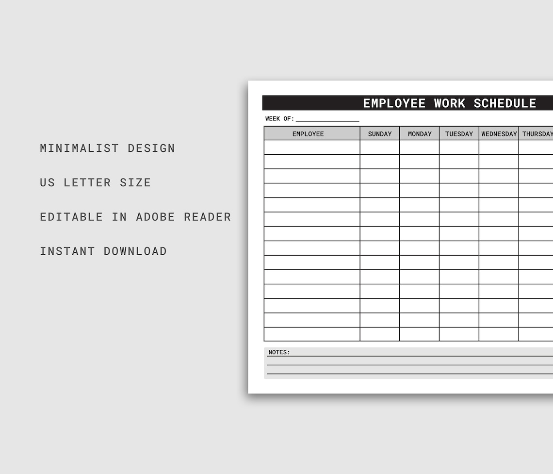 Employee Work Schedule PDF. Employee Time Sheet. Employee Schedule ...