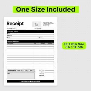 Receipt Template PDF. Custom Logo Editable Business Forms. Printable ...