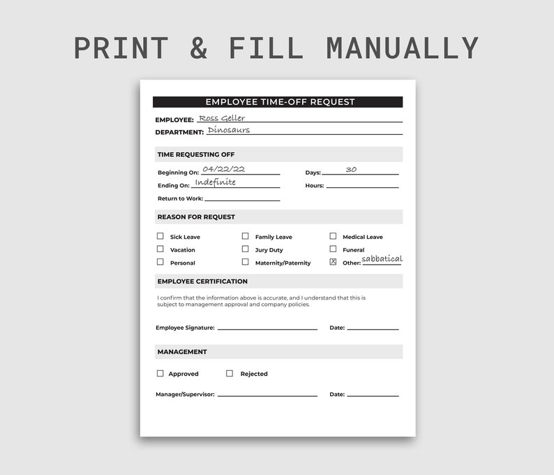 Employee Time-off Request Template. Vacation Request Form. PTO Request ...