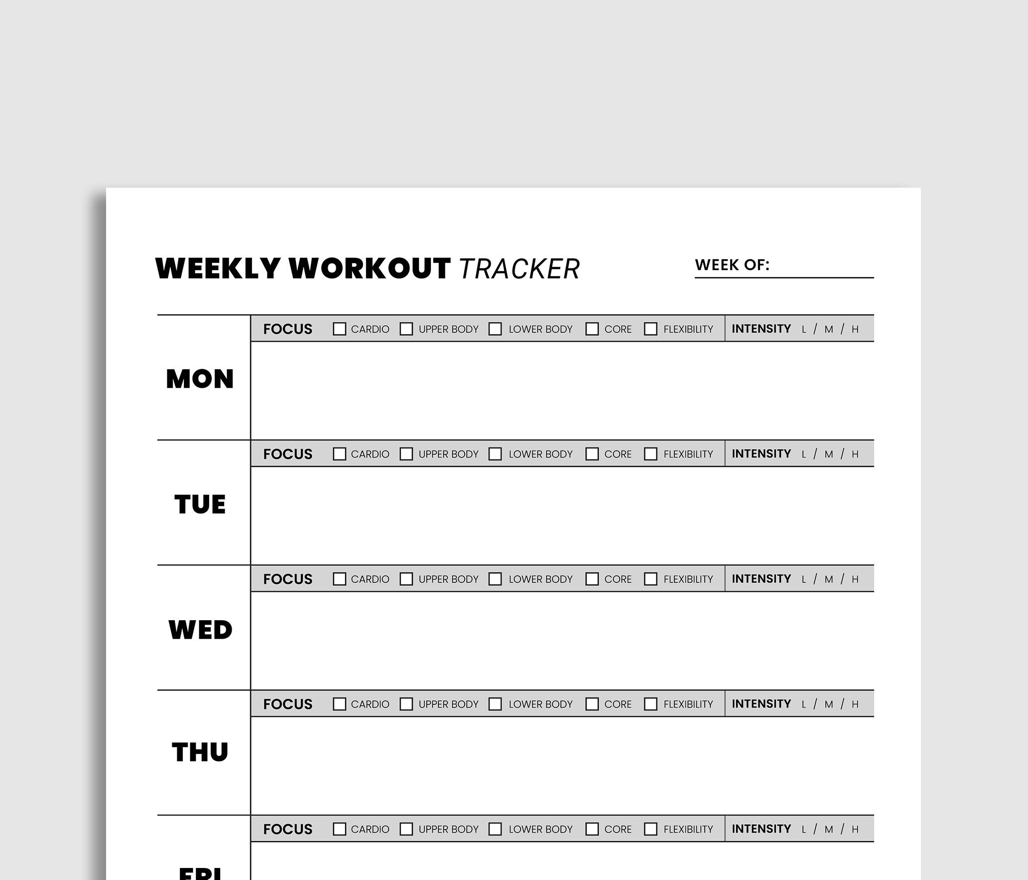 Printable Workout Tracker, Weekly Exercise Planner, Gym Training Log ...