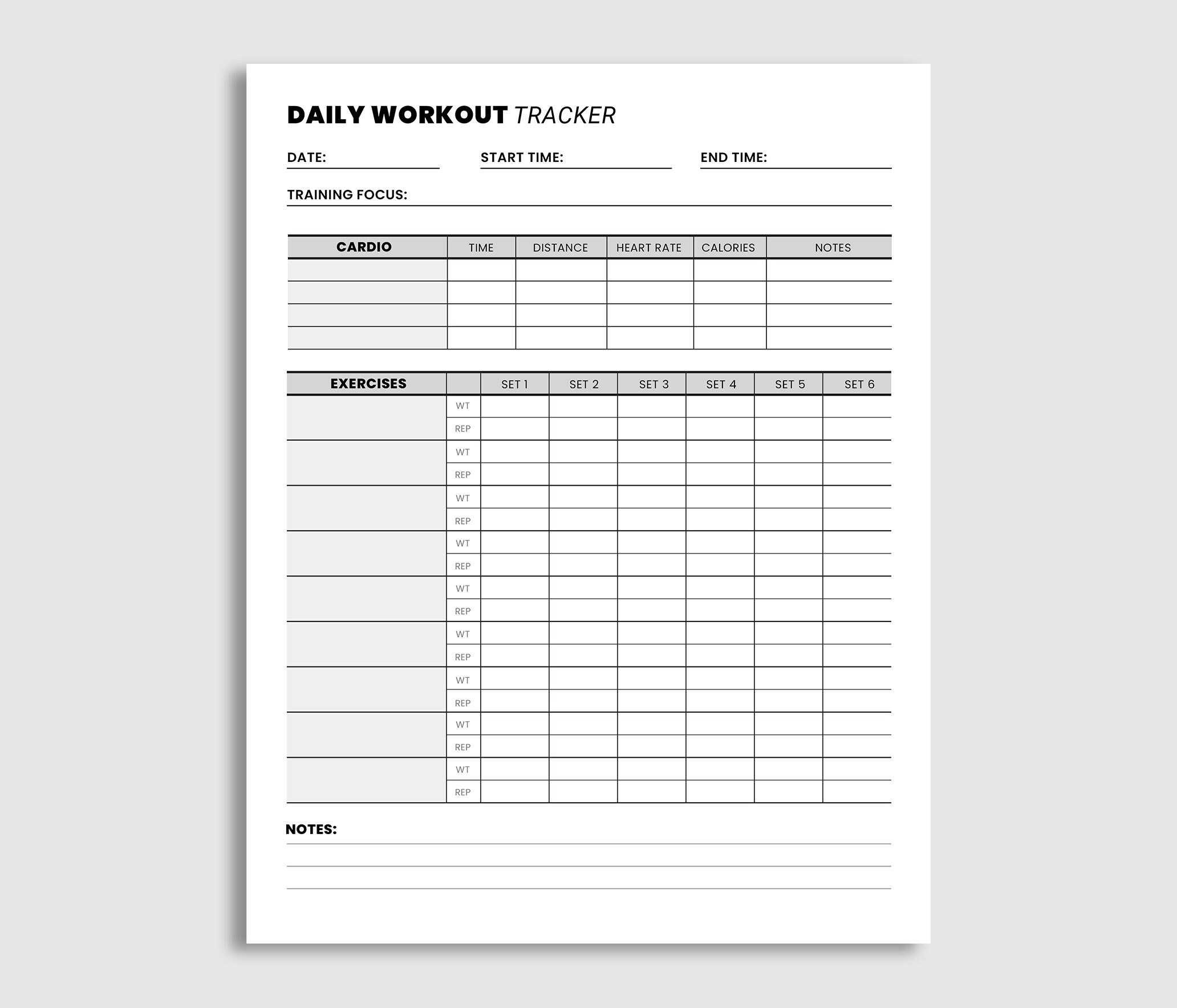Printable Workout Tracker, Daily Exercise Planner, Gym Training Log ...