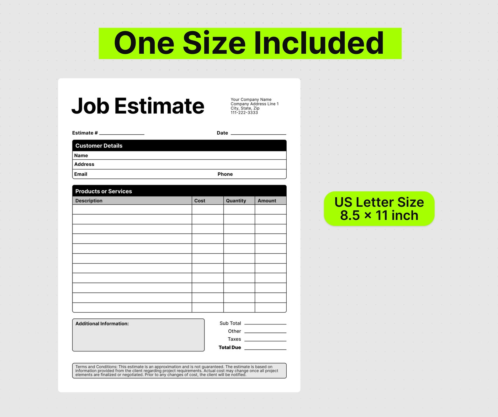 Job Estimate Template PDF. Editable Business Forms. Printable PDF ...
