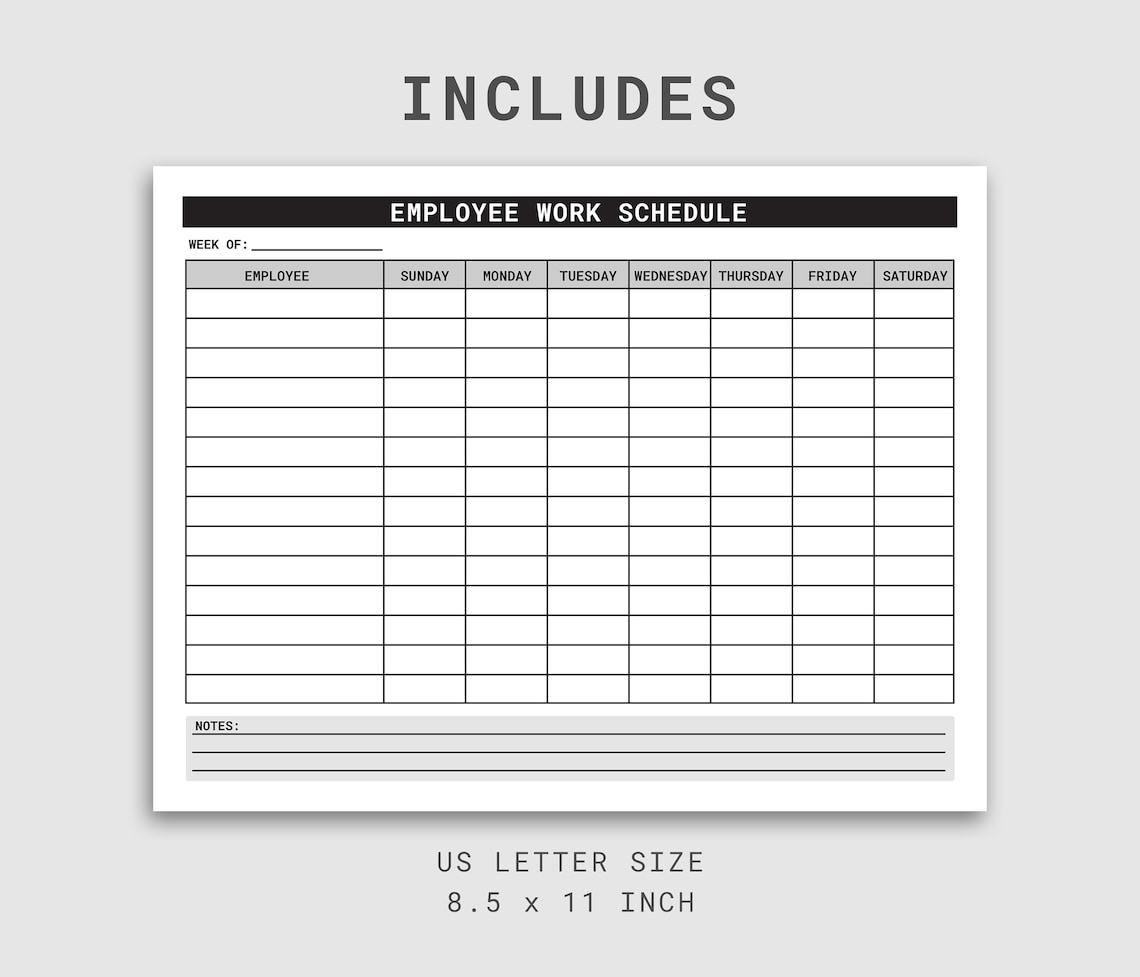 Employee Work Schedule PDF. Employee Time Sheet. Employee Schedule ...