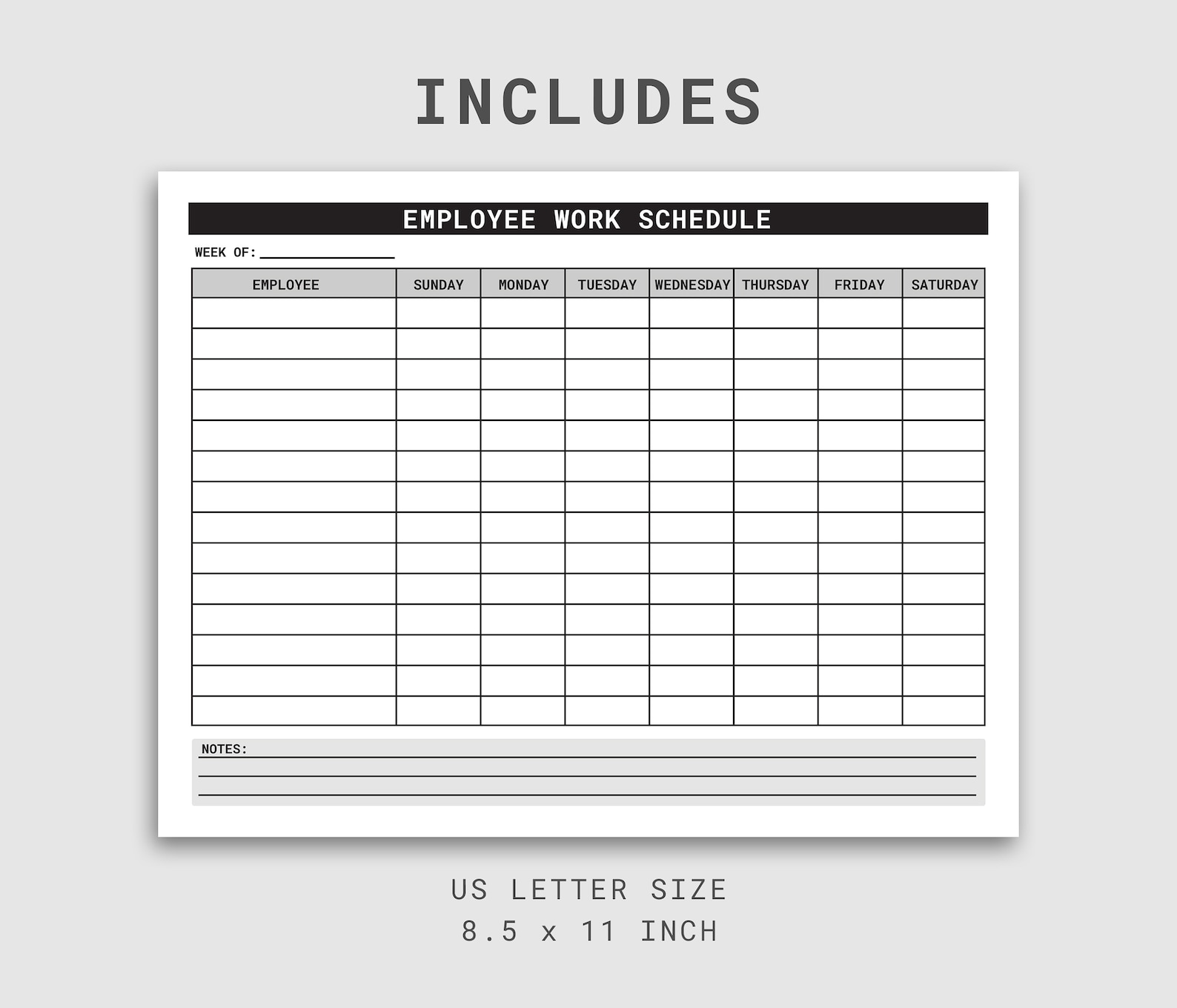 Employee Work Schedule PDF. Employee Time Sheet. Employee Schedule ...
