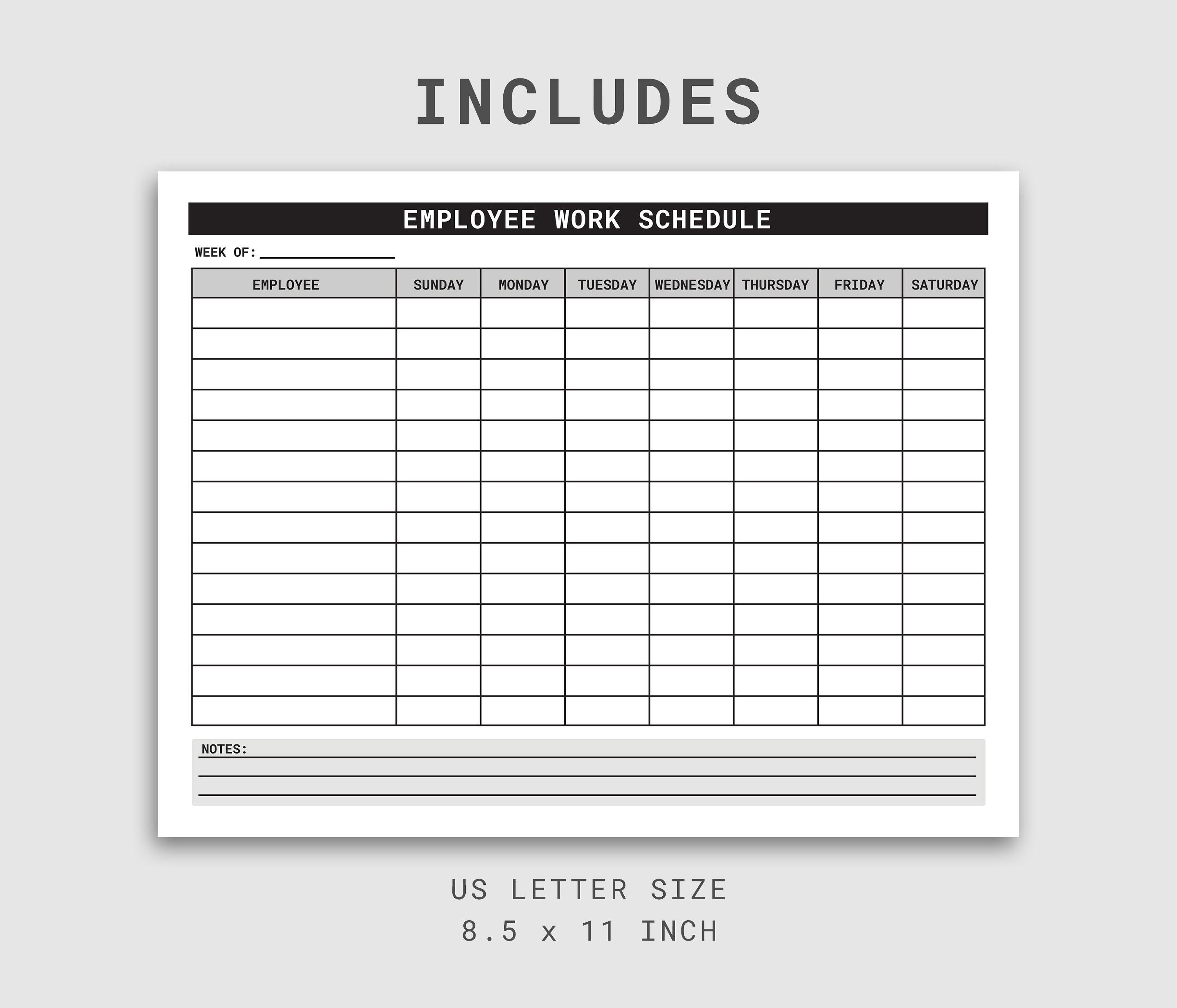 Employee Work Schedule PDF. Employee Time Sheet. Employee Schedule. Employee Scheduling ...
