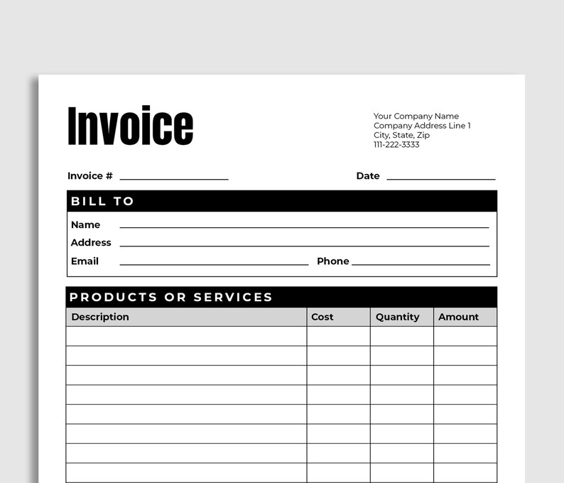 Invoice Template PDF. Editable Business Forms. Printable PDF Template ...
