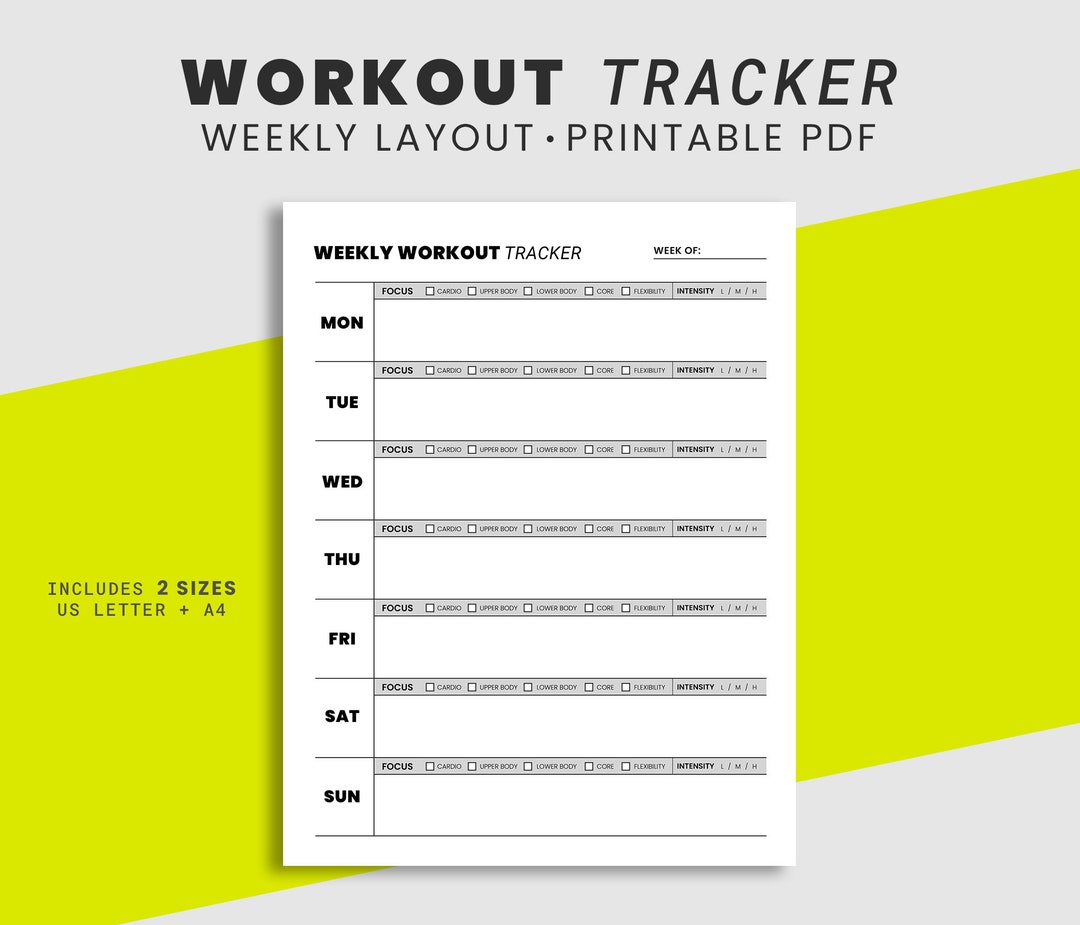 Printable Workout Tracker, Weekly Exercise Planner, Gym Training Log ...