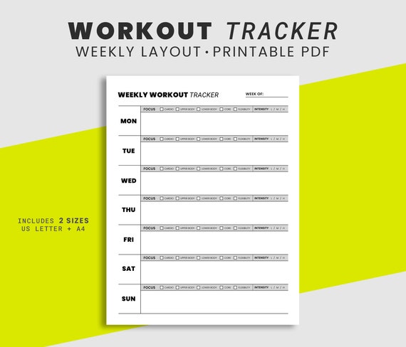 Printable Workout Tracker Weekly Exercise Planner Gym - Etsy