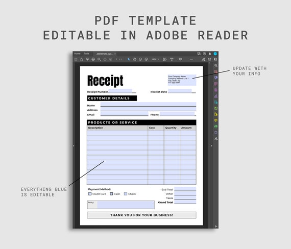 Receipt Template PDF. Editable Business Forms. Printable PDF - Etsy