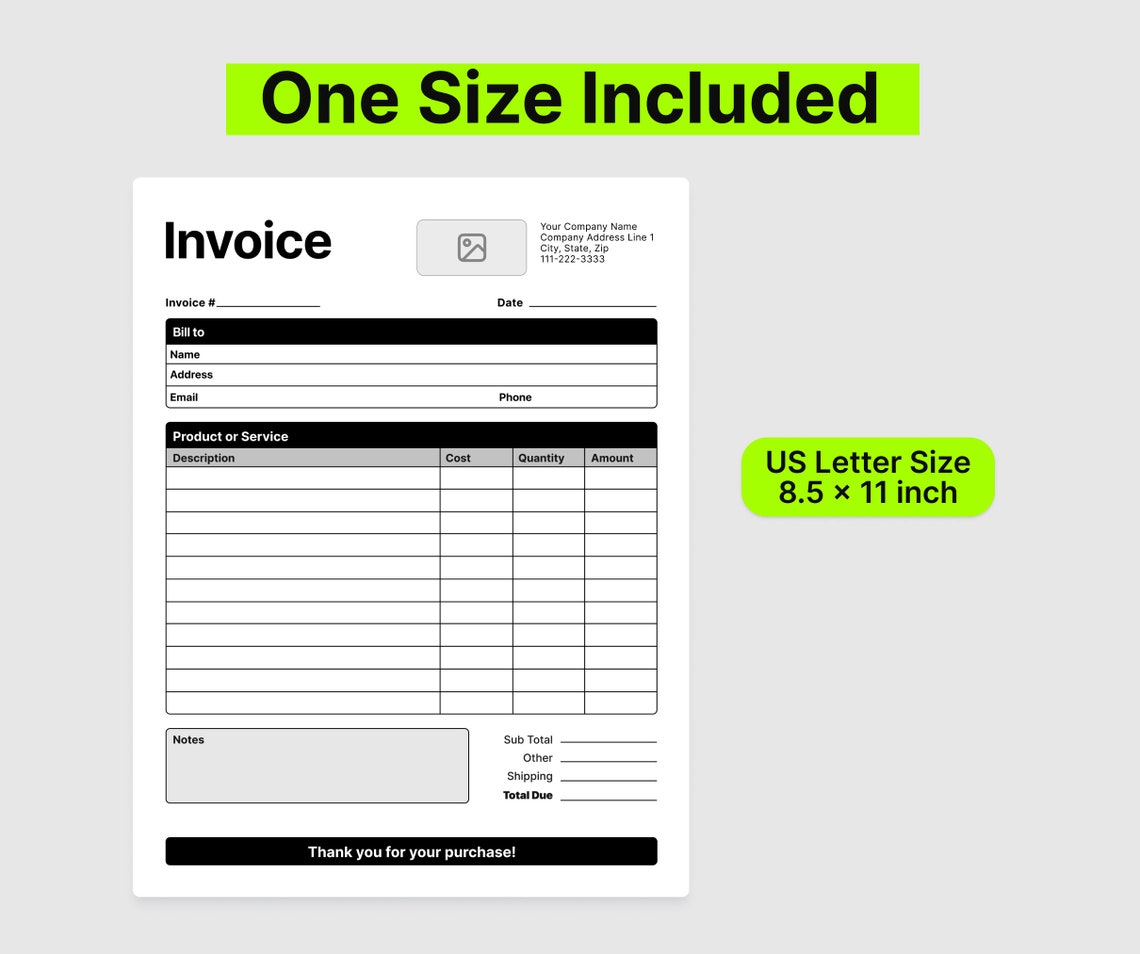 Invoice Template PDF. Custom Logo Editable Business Forms. Printable ...