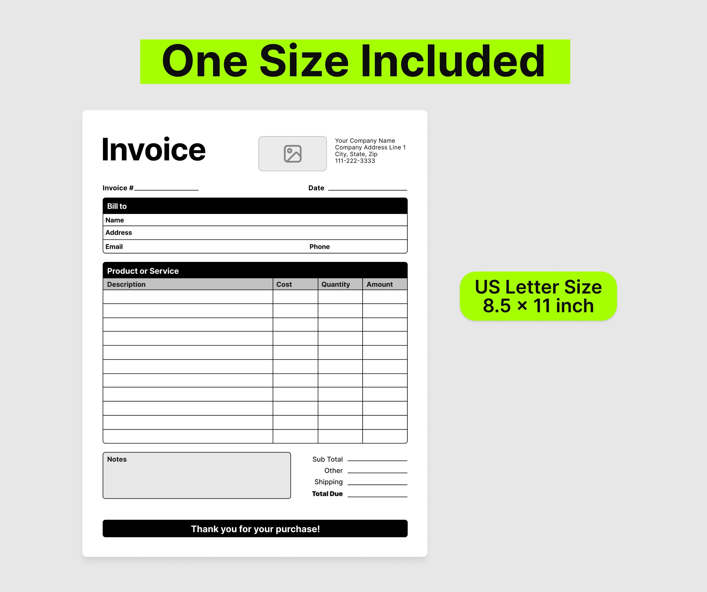 Invoice Template PDF. Custom Logo Editable Business Forms. Printable ...
