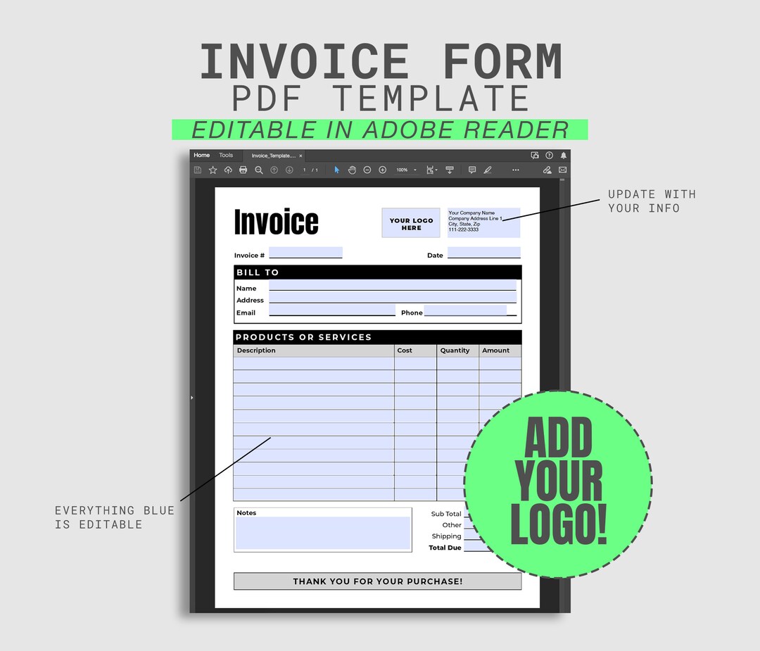 Plantilla de factura en PDF. Formularios comerciales editables - Etsy ...