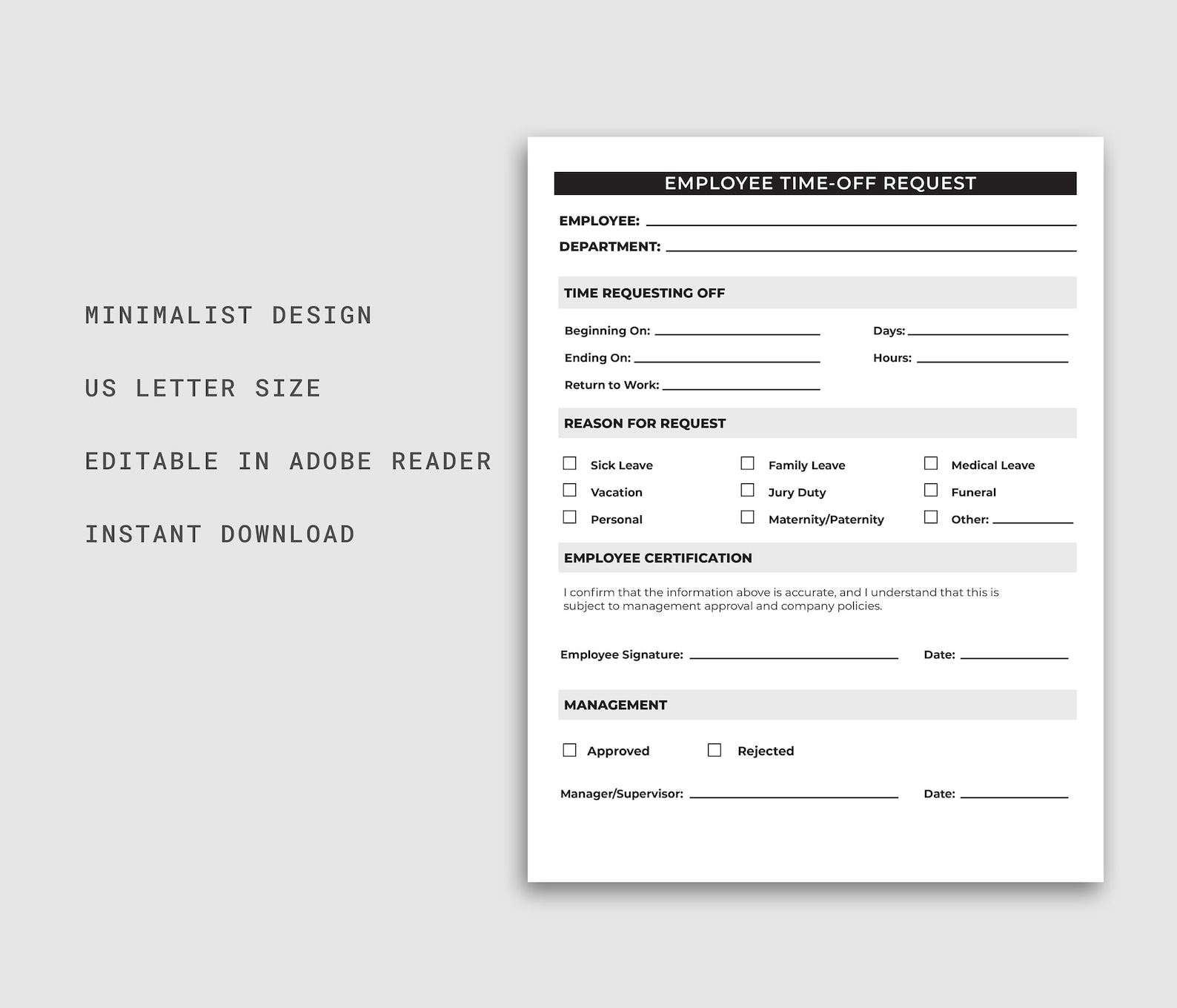 Employee Time-off Request Template. Vacation Request Form. PTO Request ...