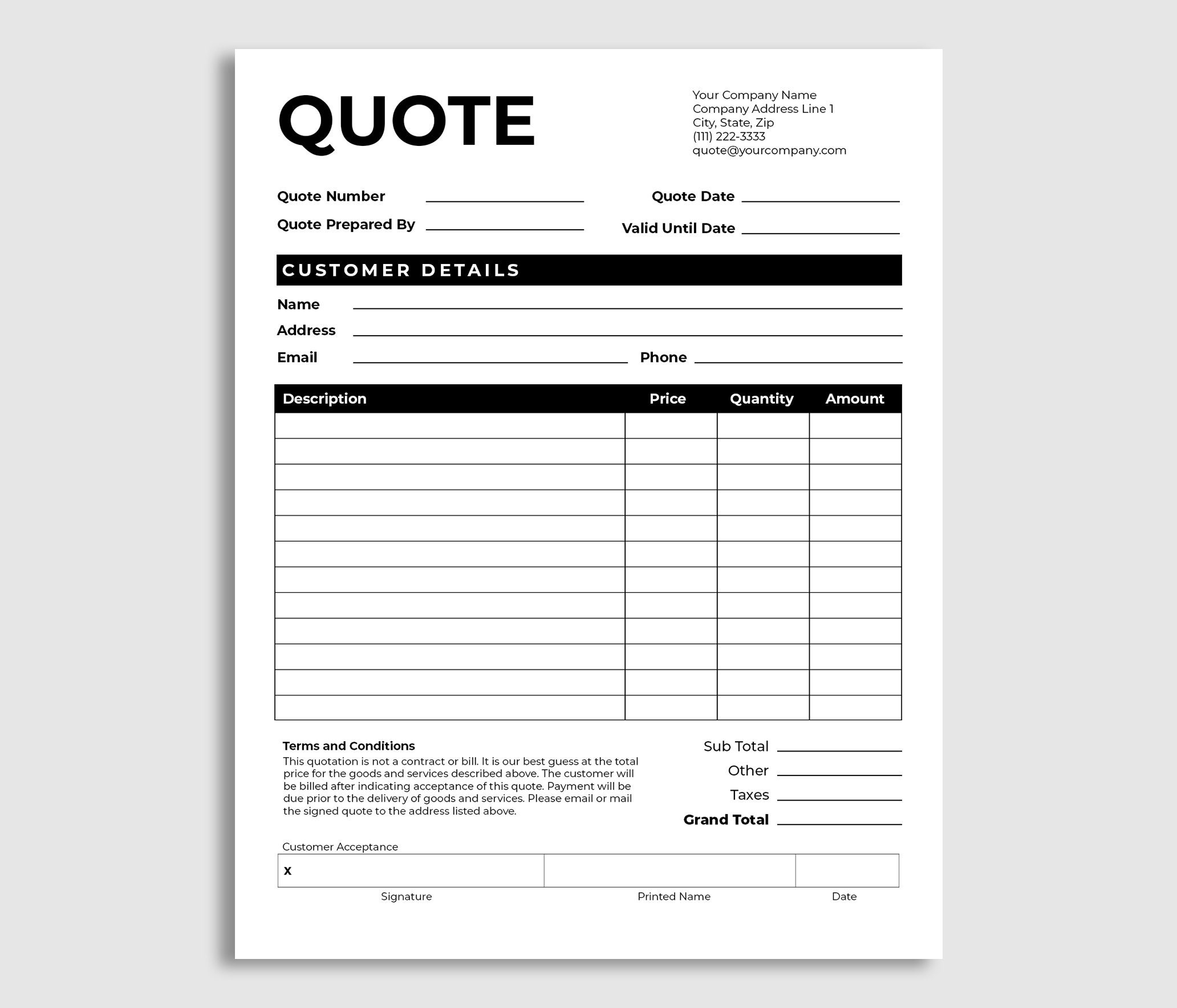 Quote Template PDF. Quote Form. Job Quote. Job Proposal. - Etsy