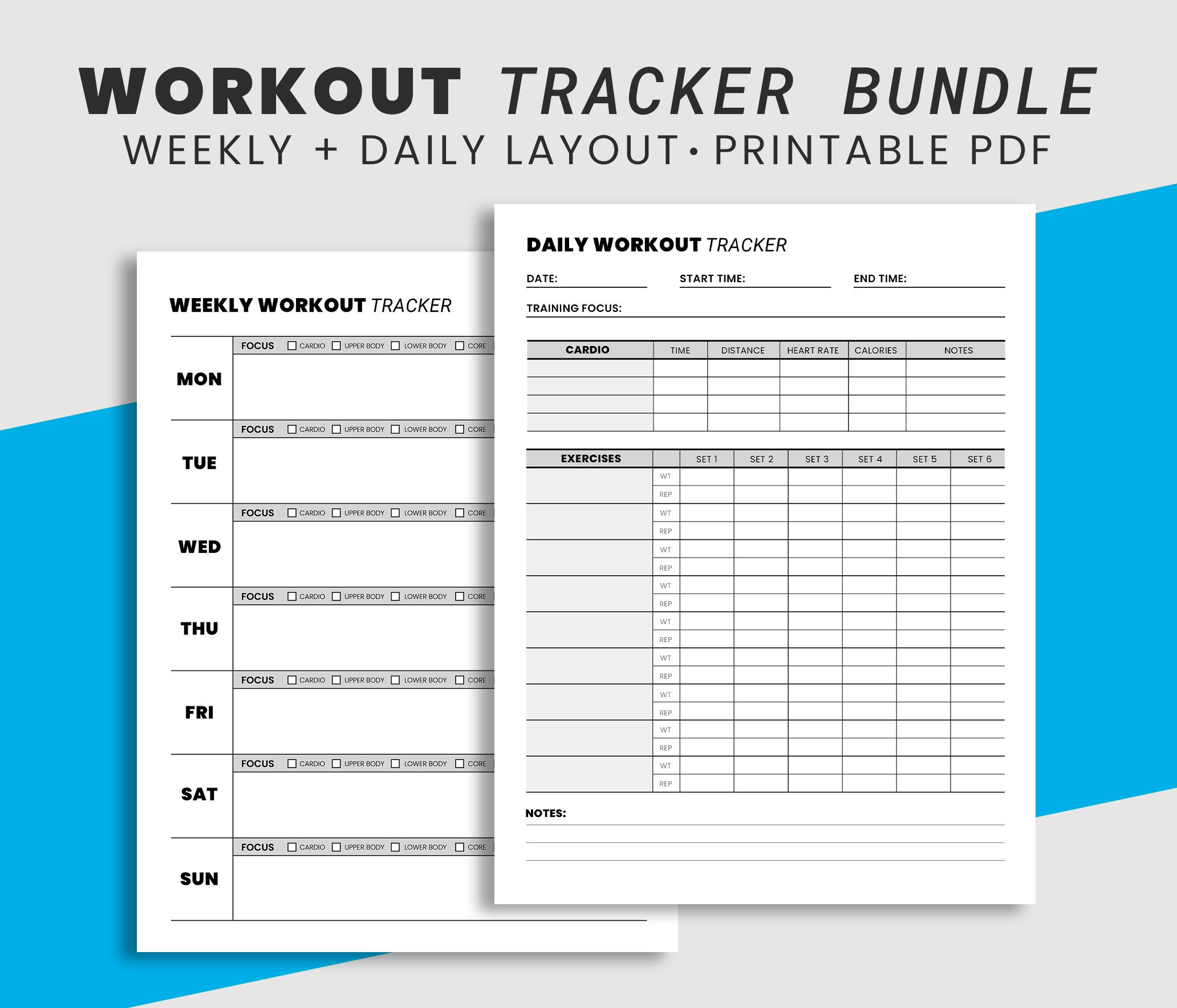Printable Workout Tracker, Weekly Exercise Planner, Gym Training Log ...