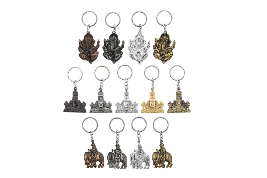Ganesha Krishna Tirupati Balaji Keyring Keychain Antique Metal Key Ring ...