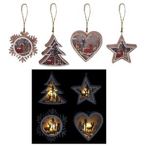 LED Christmas Wooden Hanging Decorations Xmas Tree Lightup Frame ...