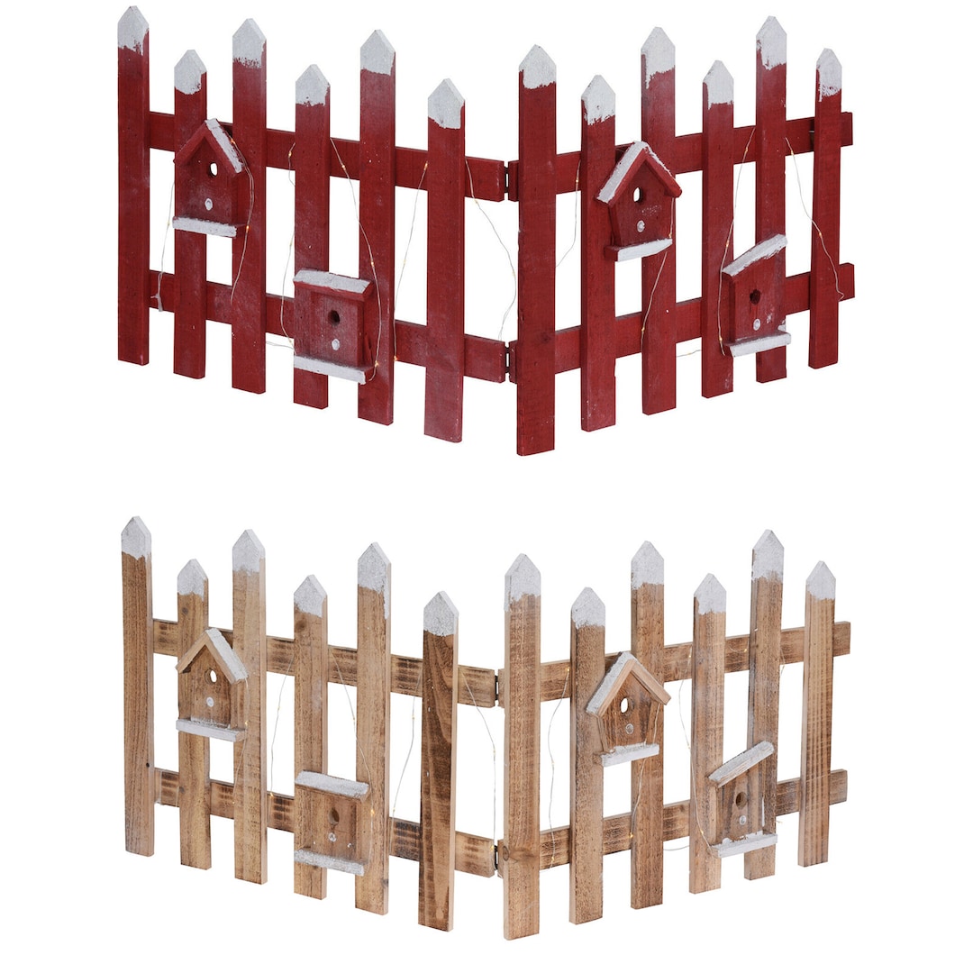 Christmas Fence Wooden LED Light up Xmas Tree Small Snow Picket Fence ...