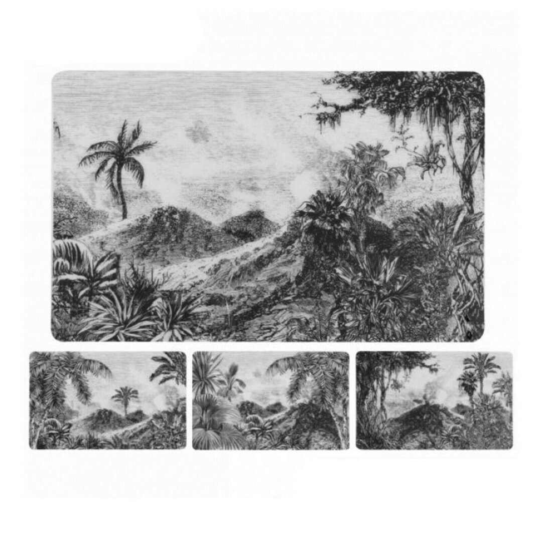Set of 4 Placemats Volcano Tree Sketch Plastic Dining Table Mats ...