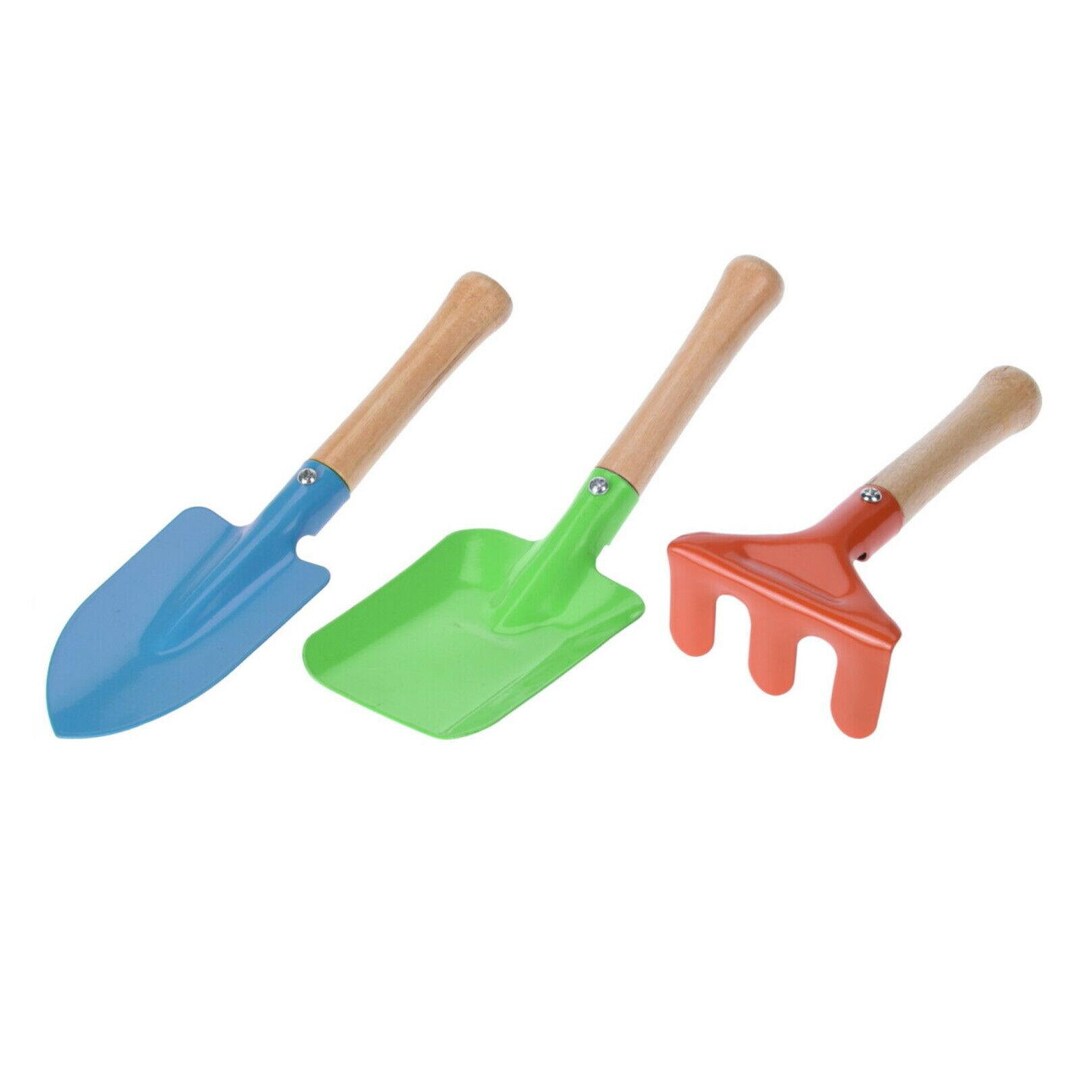 Junior Kids Garden Tools Set Kit 3PCS Trowel Rake Shovel Wooden ...