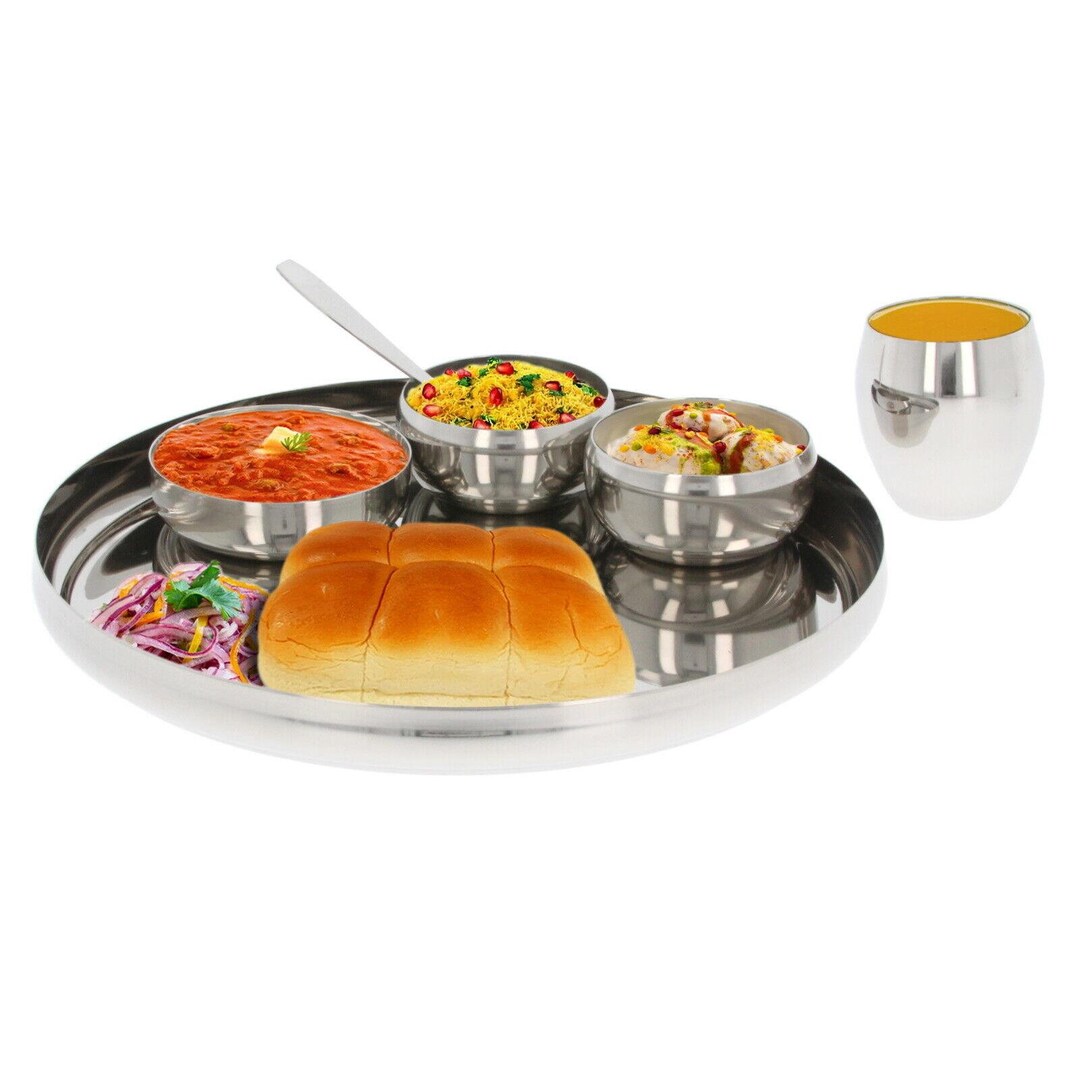 Stainless Steel Thali Dinner Set Indian Round Curry Food - Etsy