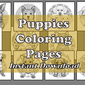 12 Pack Stress Relief Coloring Pages, Puppies Digital Print, Detailed ...
