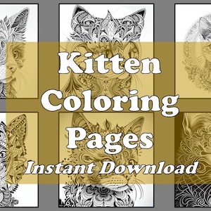 6 Pack Stress Relief Coloring Pages, Kitten Digital Print, Detailed ...