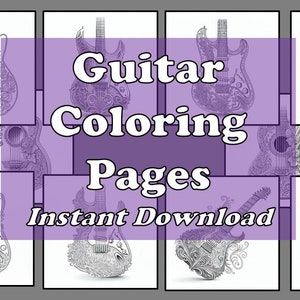 10 Pack Stress Relief Coloring Pages, Guitar Digital Print, Filigree ...