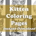6 Pack Stress Relief Coloring Pages, Kitten Digital Print, Detailed ...