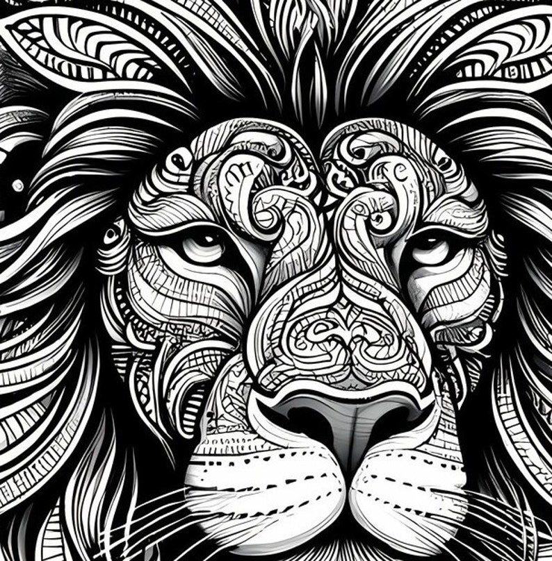 12 Pack Stress Relief Coloring Page, Lion Head Digital Print, Filigree ...