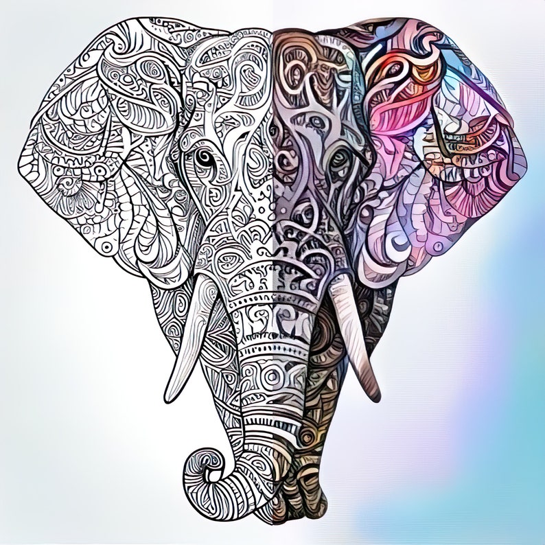 12 Pack Stress Relief Coloring Page, Elephant Digital Print, Filigree ...