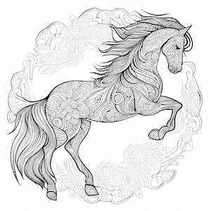 12 Pack Stress Relief Coloring Pages, Horse Digital Print, Detailed ...