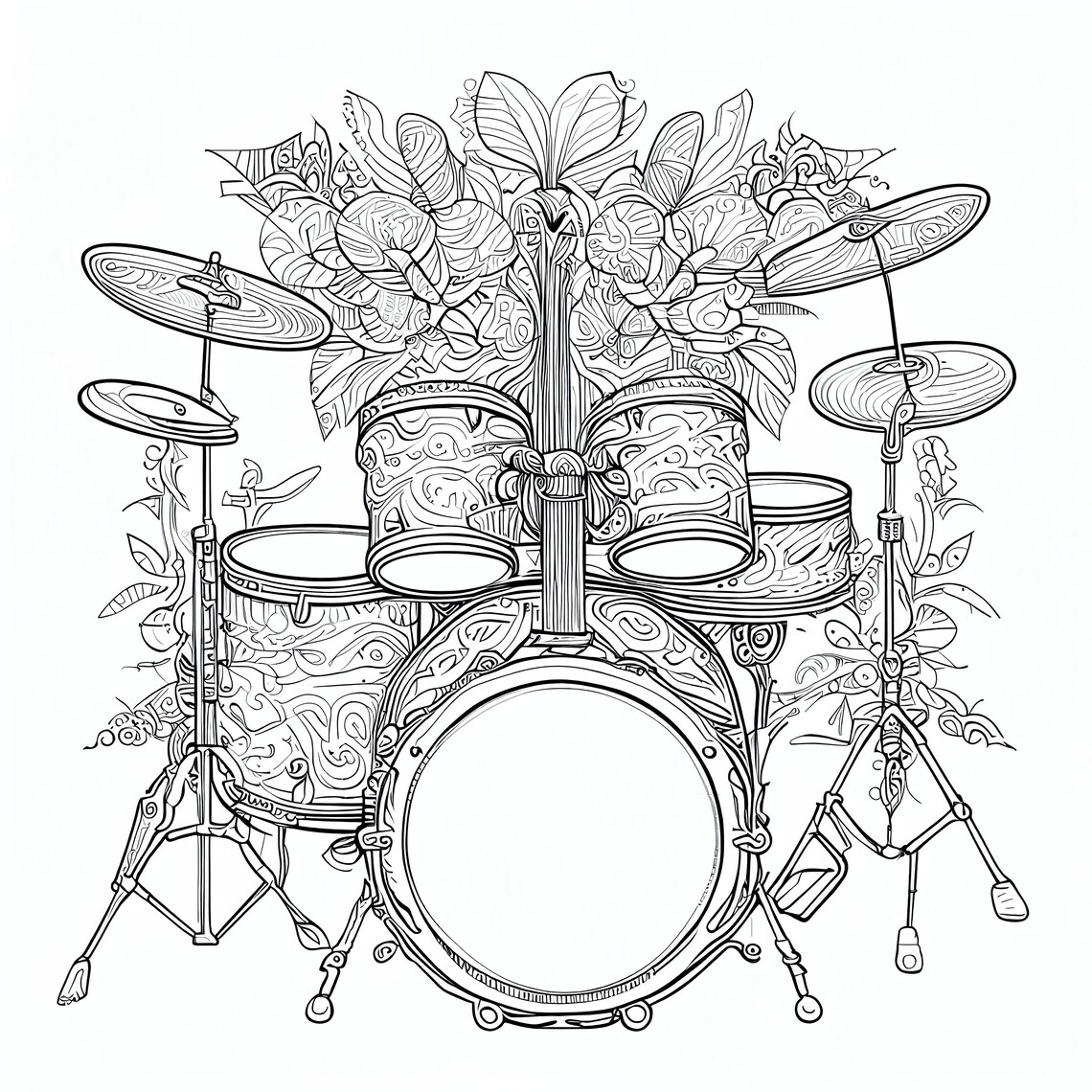 12 Pack Stress Relief Coloring Pages, Drum Set Digital Print, Filigree ...