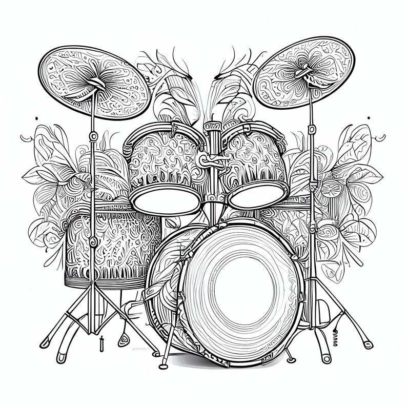 12 Pack Stress Relief Coloring Pages, Drum Set Digital Print, Filigree ...