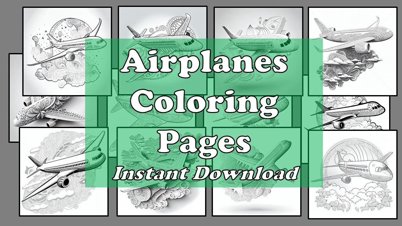 12 Pack Stress Relief Coloring Pages, Airplanes Digital Print, Filigree ...
