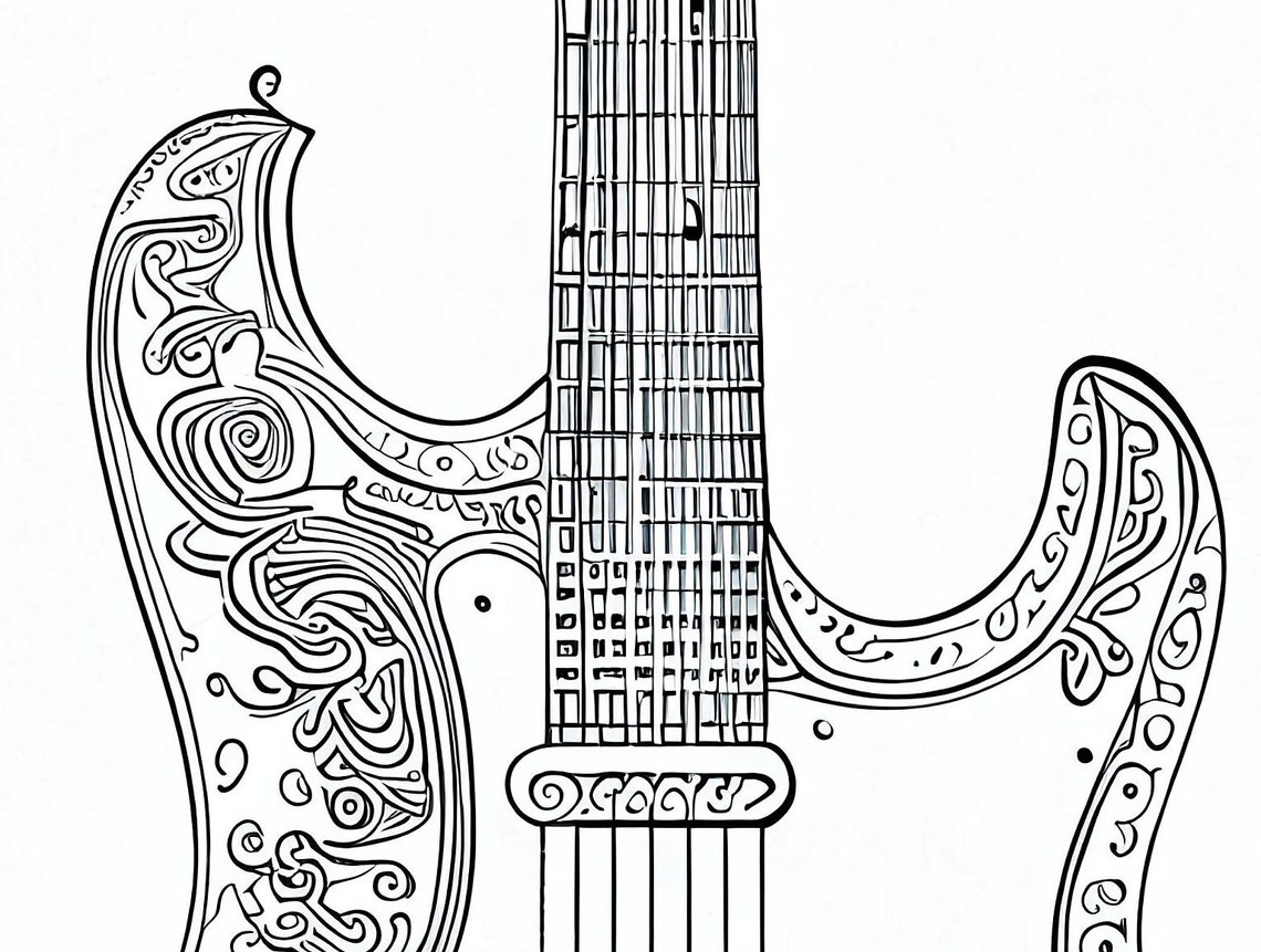 10 Pack Stress Relief Coloring Pages, Guitar Digital Print, Filigree ...