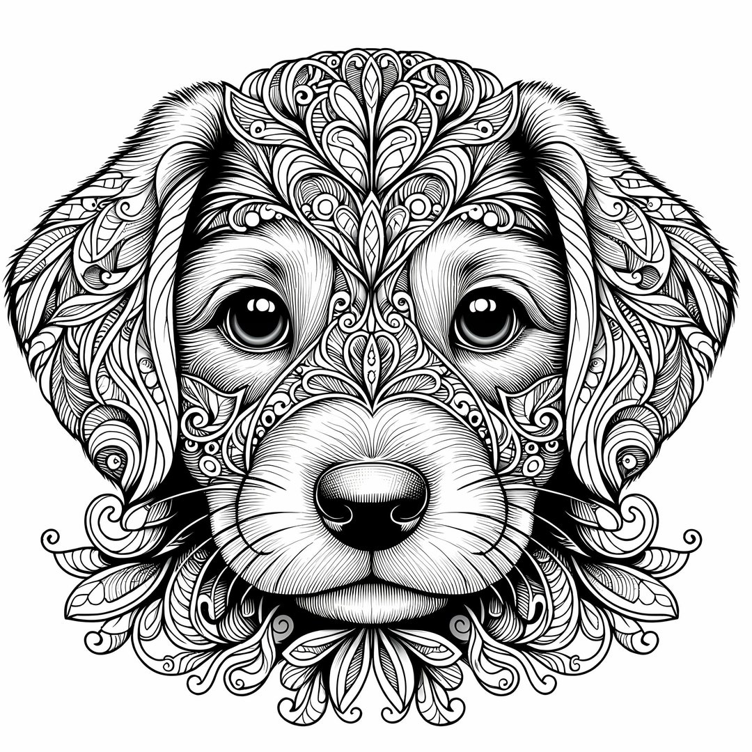12 Pack Stress Relief Coloring Pages, Puppies Digital Print, Detailed ...