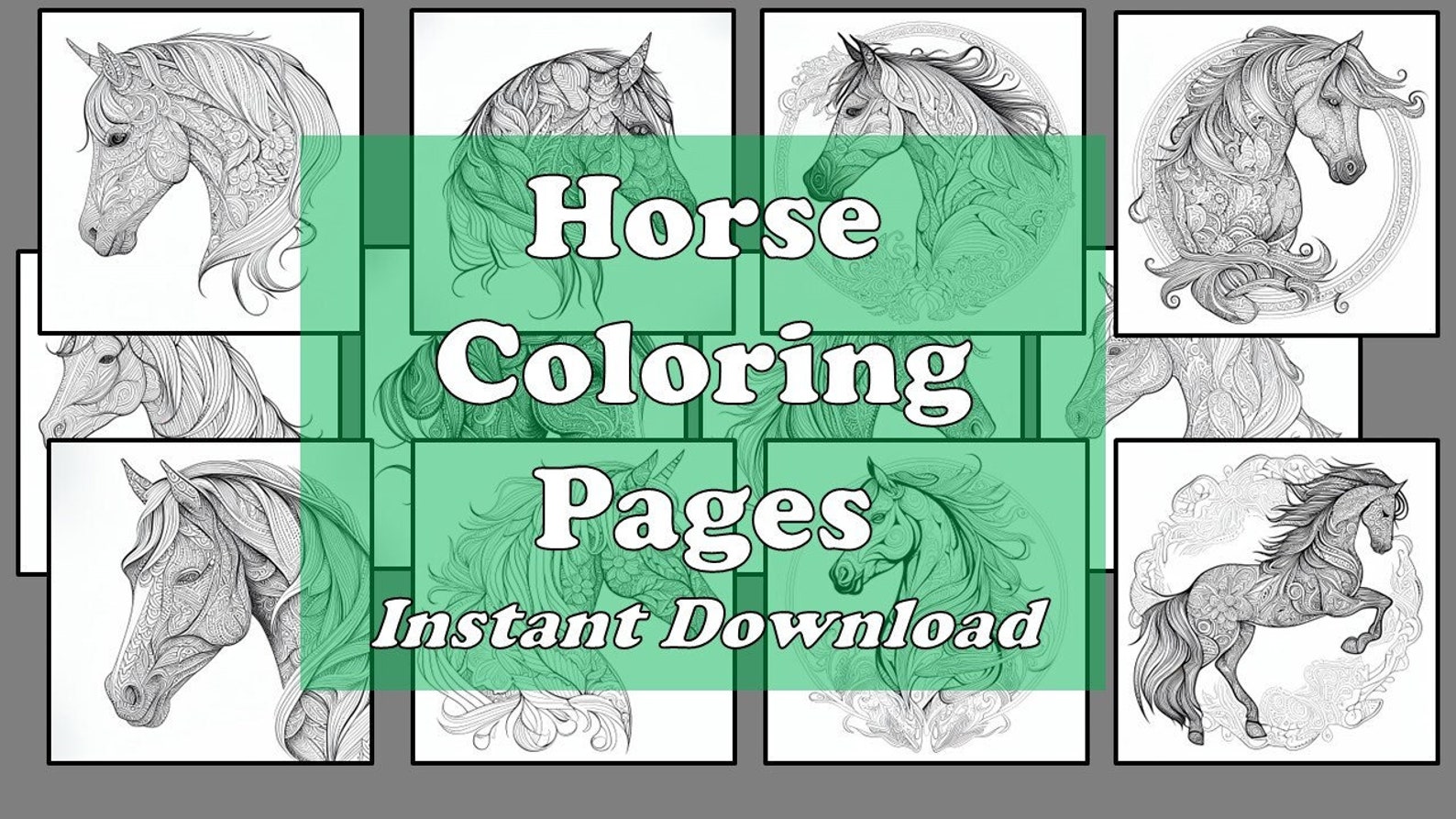 12 Pack Stress Relief Coloring Pages, Horse Digital Print, Detailed ...