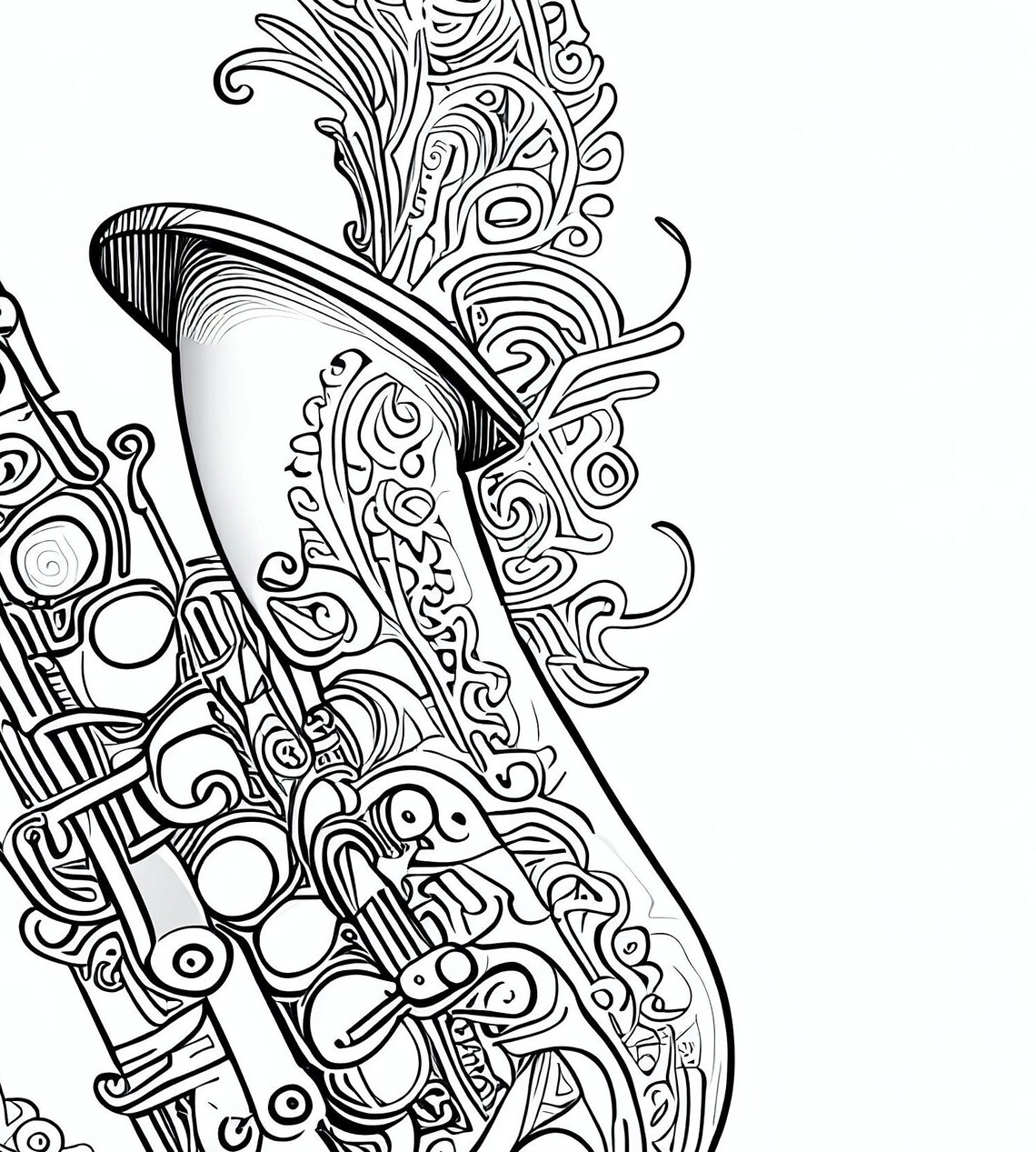 12 Pack Stress Relief Coloring Pages, Saxophone Digital Print, Filigree ...