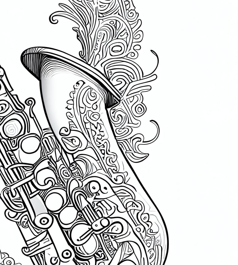 12 Pack Stress Relief Coloring Pages, Saxophone Digital Print, Filigree ...
