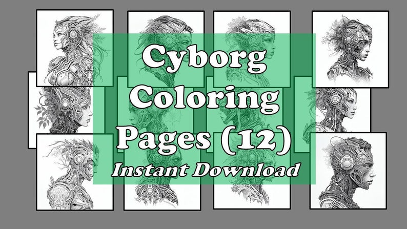 12 Pack Stress Relief Coloring Page, Cyborg Digital Print, Filigree ...